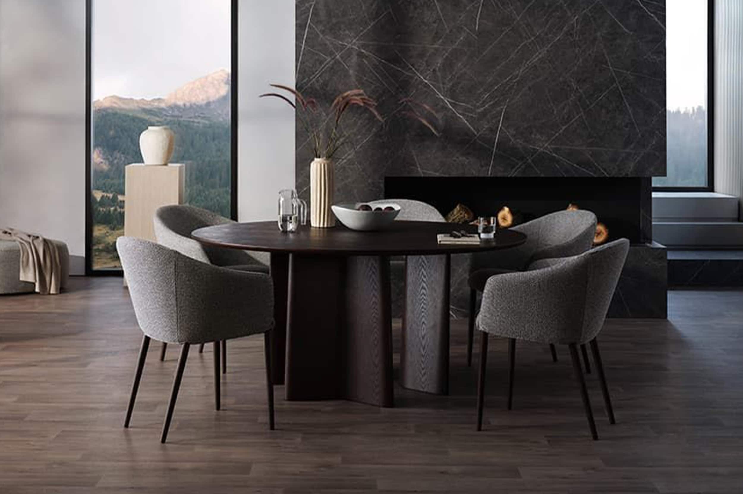 Issho Round Dining Table Set with Quay Dining Chairs Set of 6