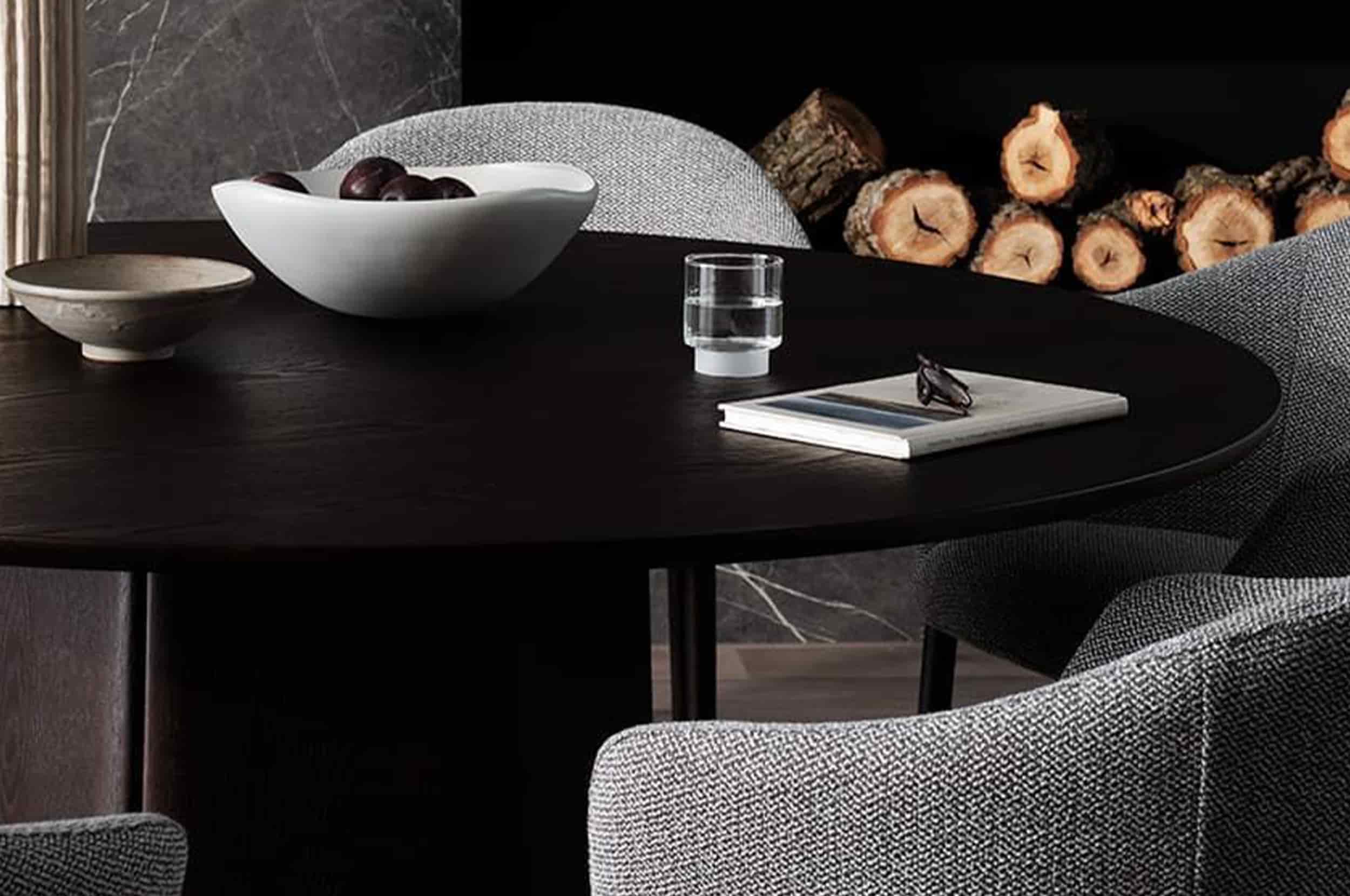 Issho Round Dining Table Set with Quay Dining Chairs Set of 6