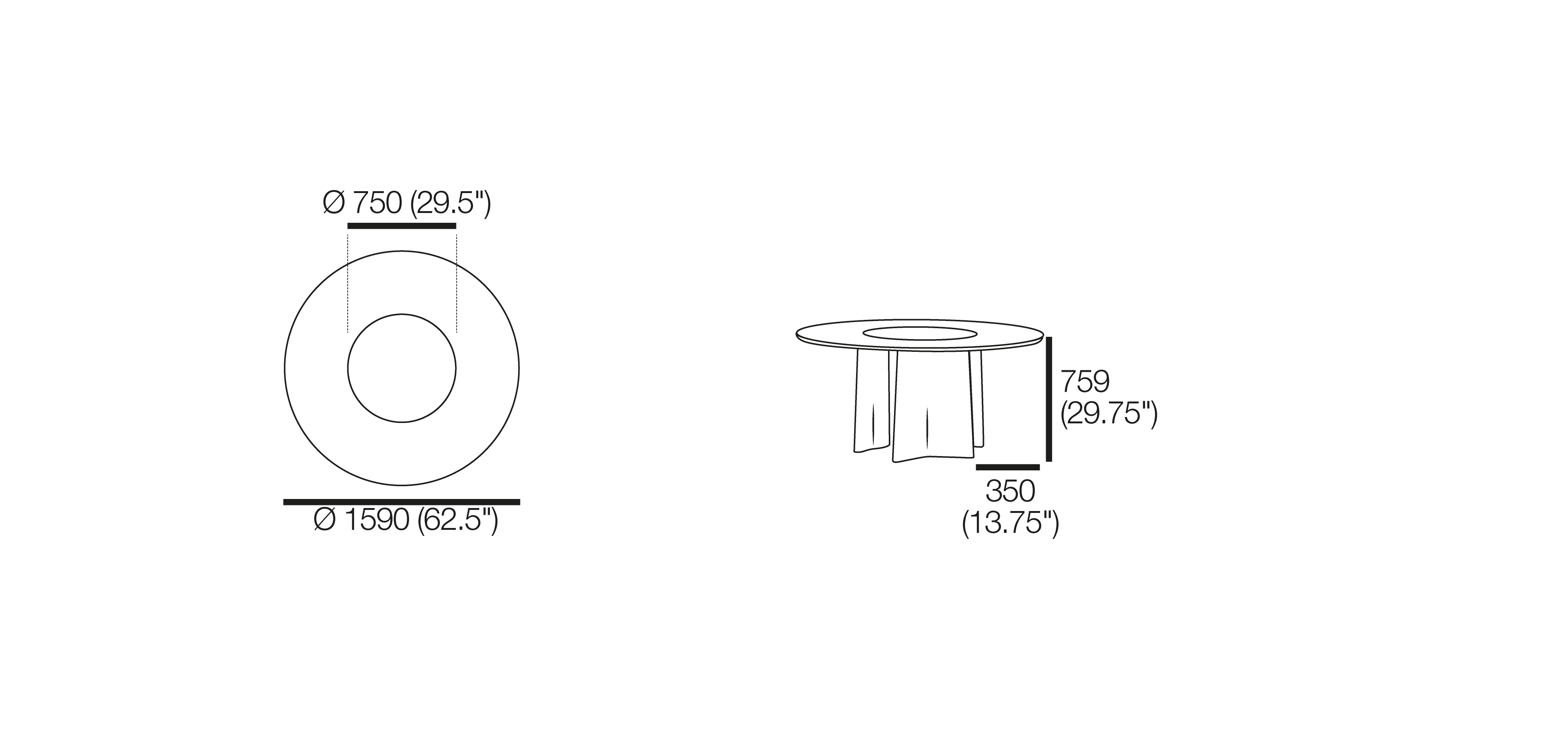 Issho 6 Seater Round Dining Table with Lazy Susan 1590mm W